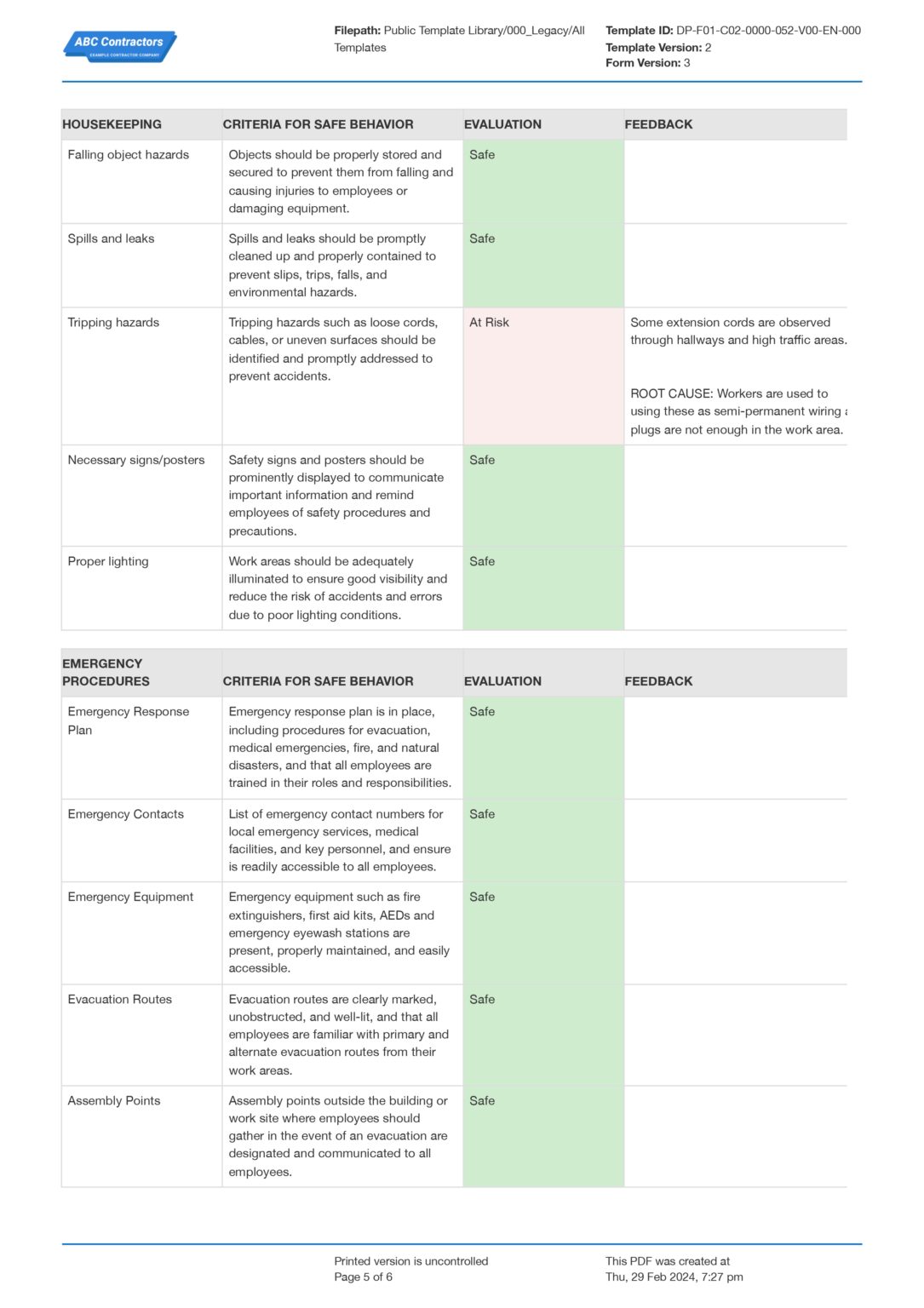 Behavior Based Safety Checklist Template: Free and Customisable
