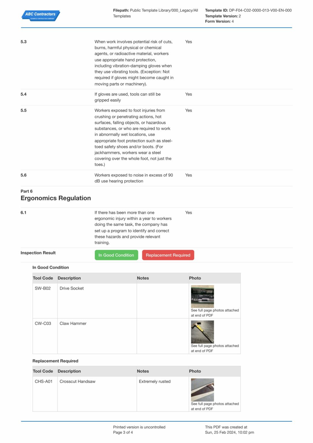 Hand Tool Inspection Checklist template: use the free template