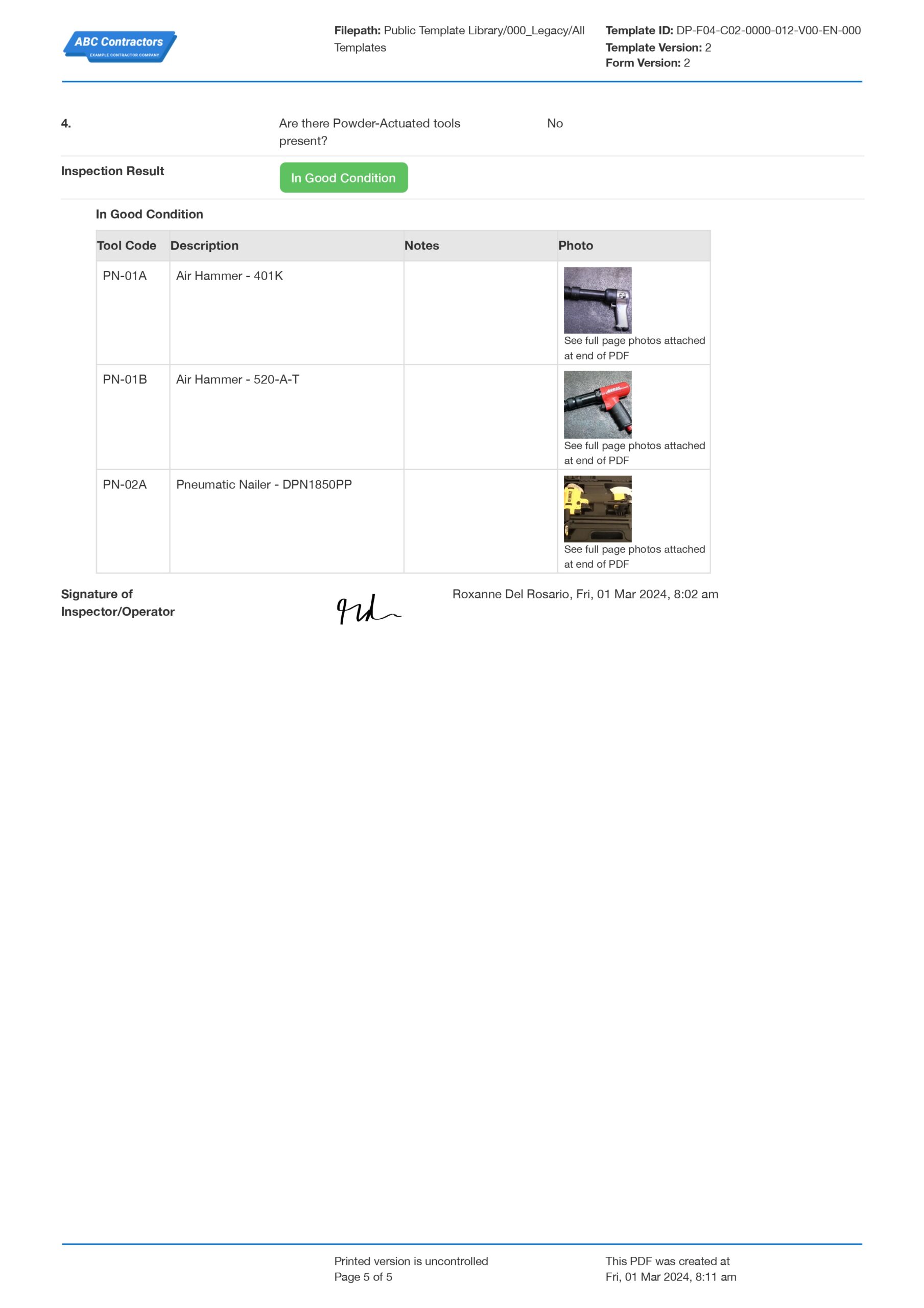power tool inventory template