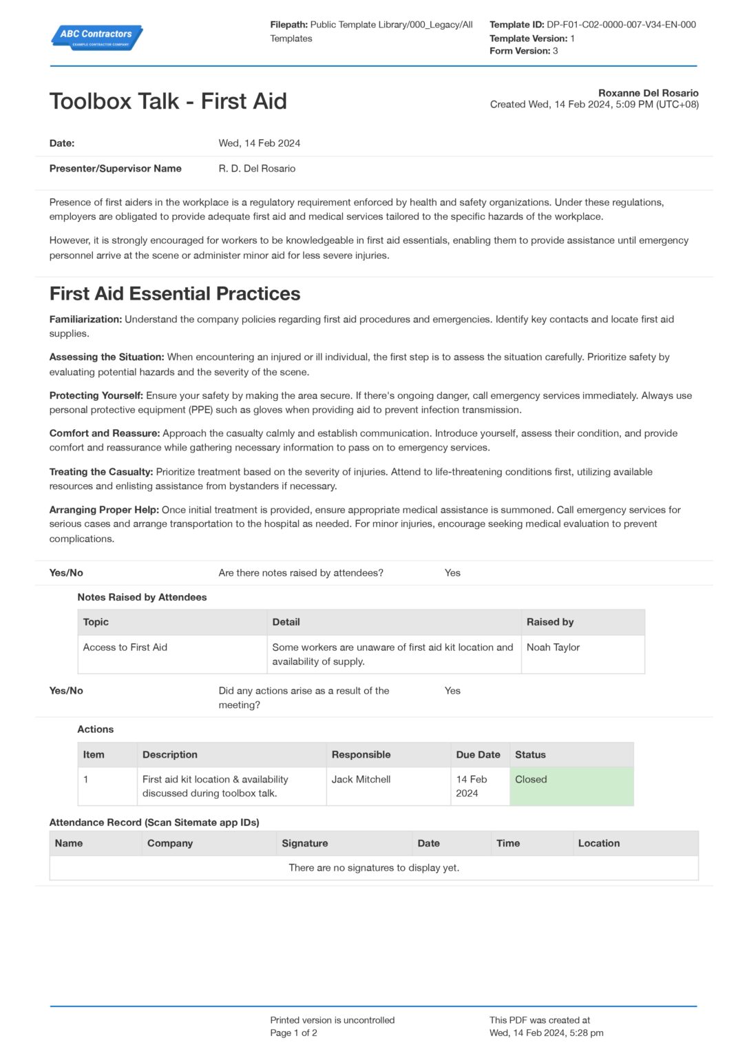 First Aid Requirements Construction Site