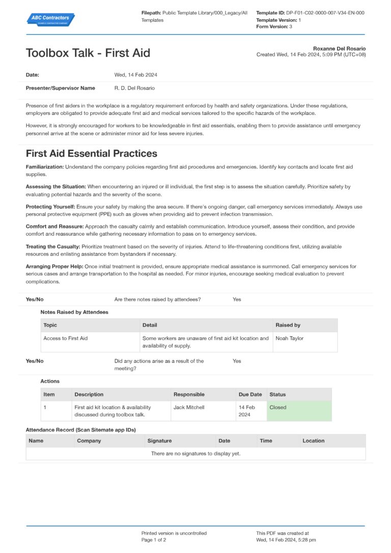 First Aid Requirements Construction Site