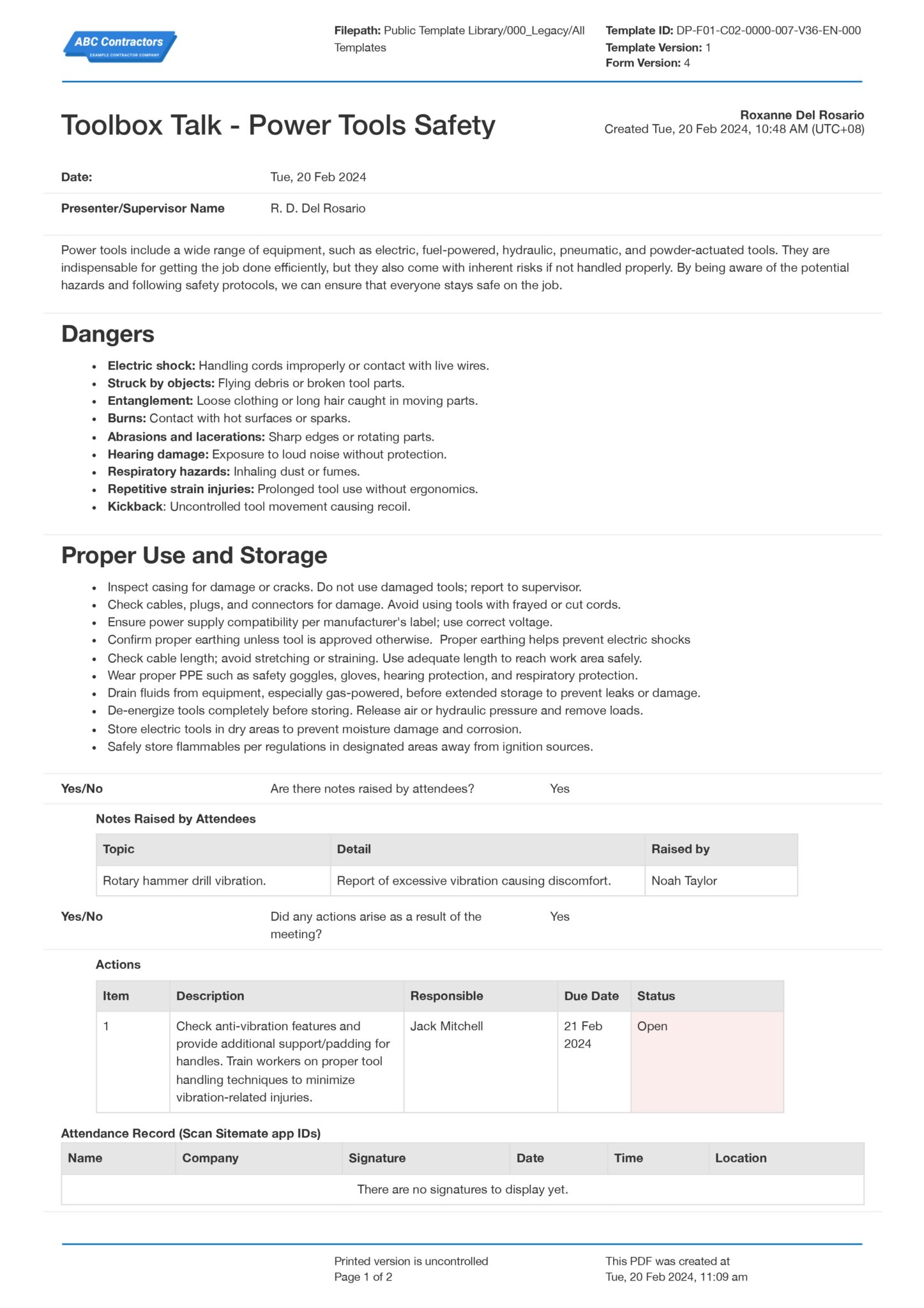 Power Tools Safety Toolbox Talk: Free and Customisable