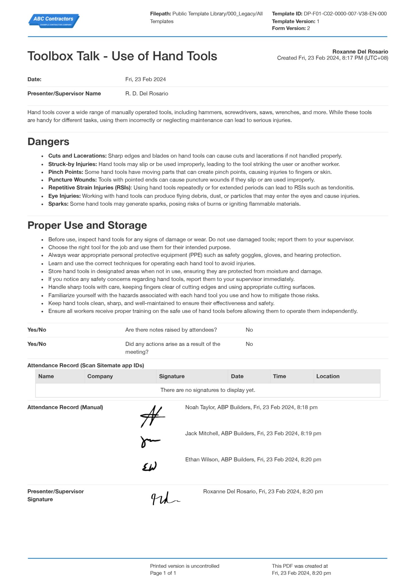 Hazards From Improper Use of Hand Tools Causes