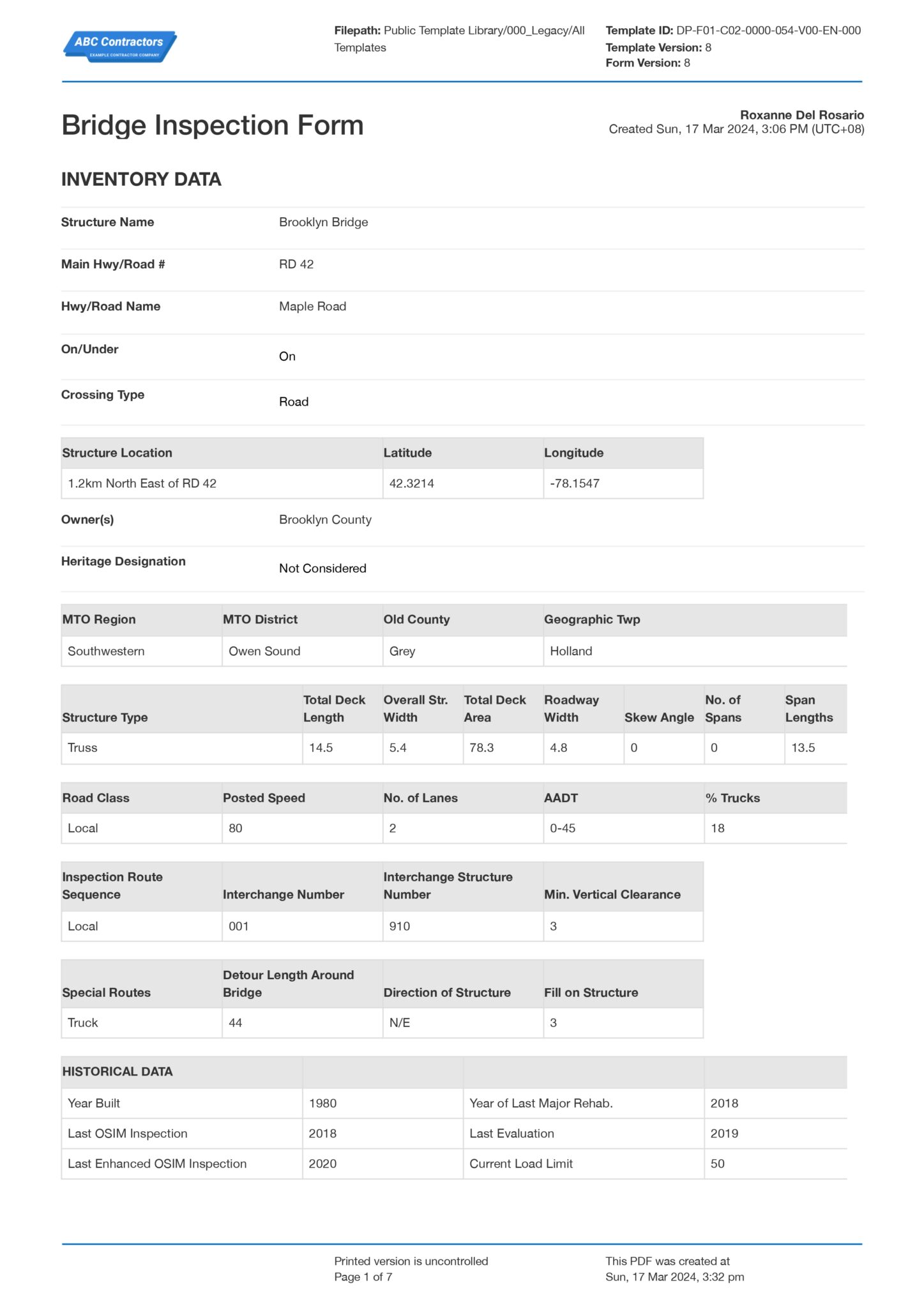 Bridge Inspection Checklist Template: Free & Customisable Report