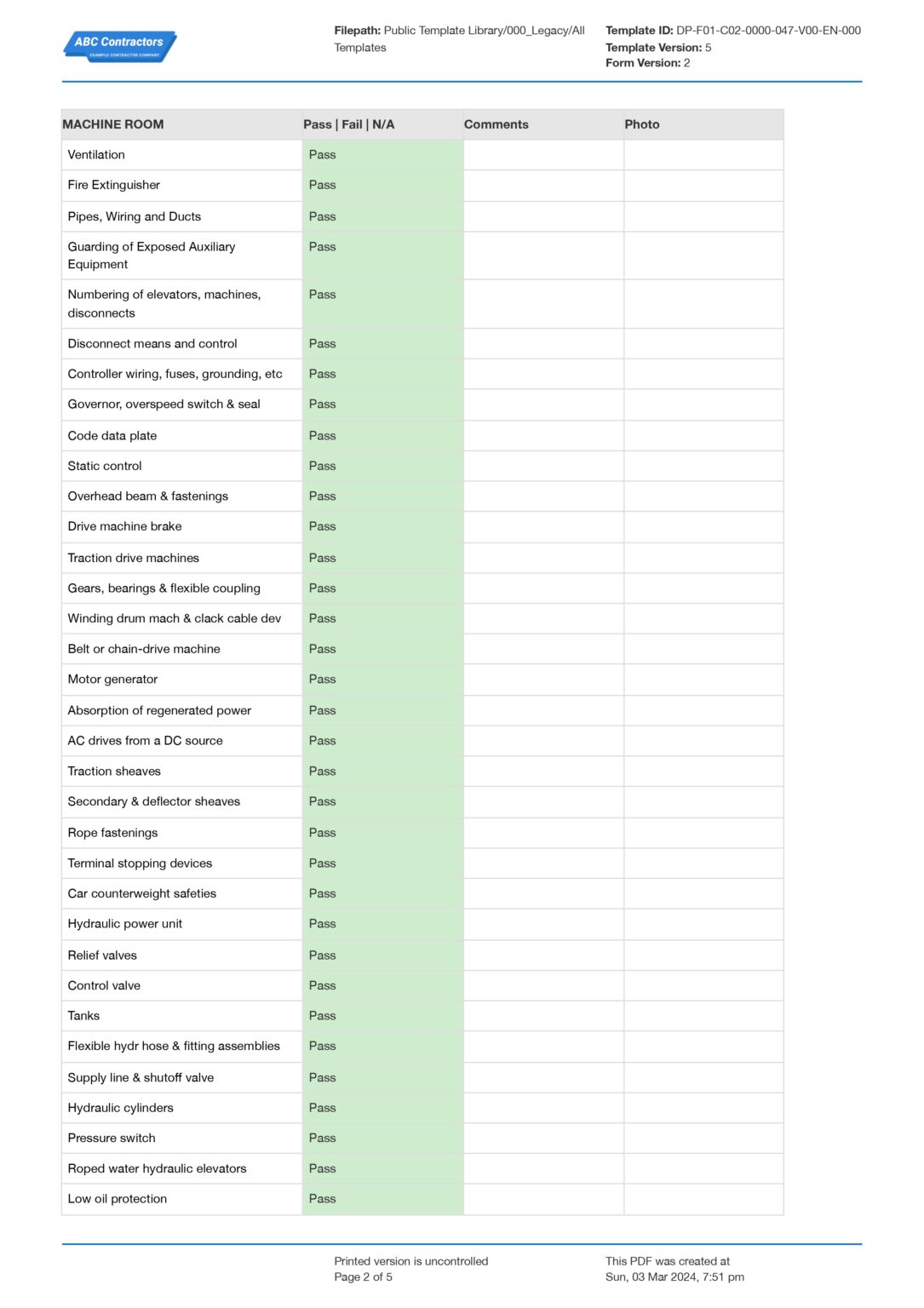 Elevator Inspection Checklist Template: Download as PDF
