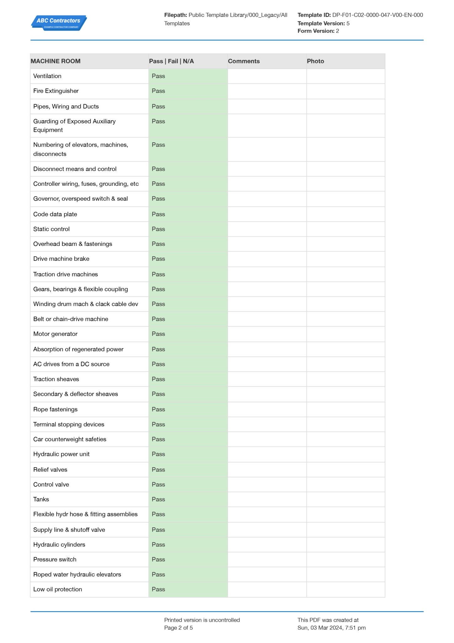 Elevator Inspection Checklist Template: Download as PDF