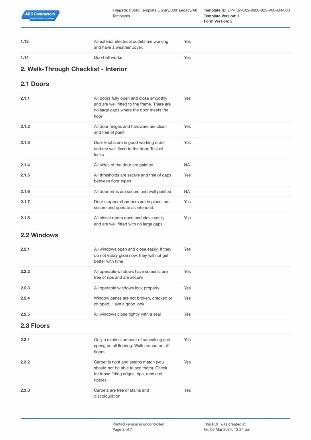 New Construction Walkthrough Checklist Template: Free PDF