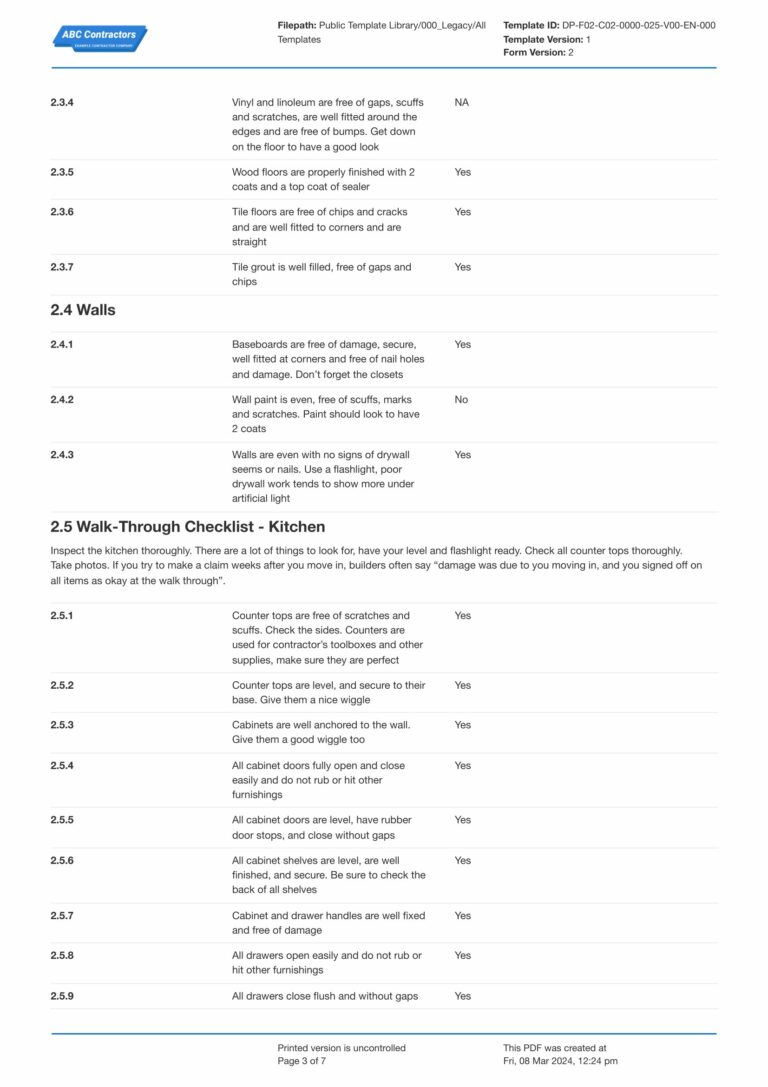 New Construction Walkthrough Checklist Template: Free PDF