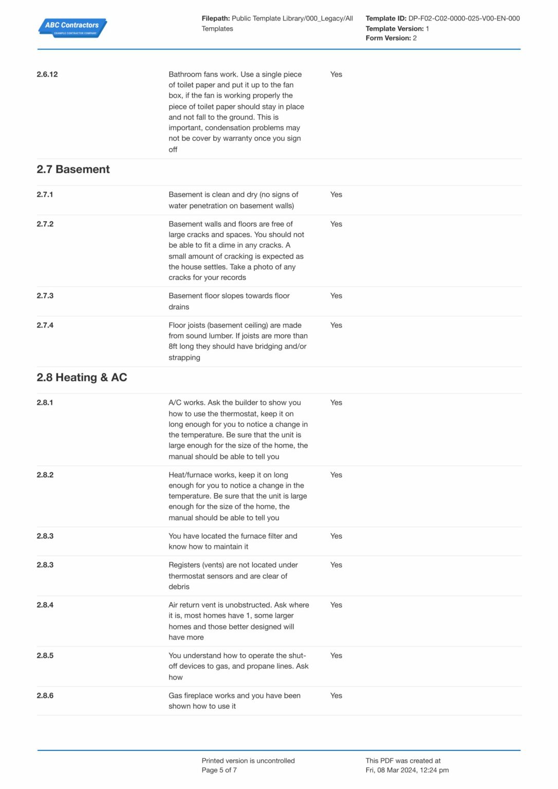 New Construction Walkthrough Checklist Template: Free PDF
