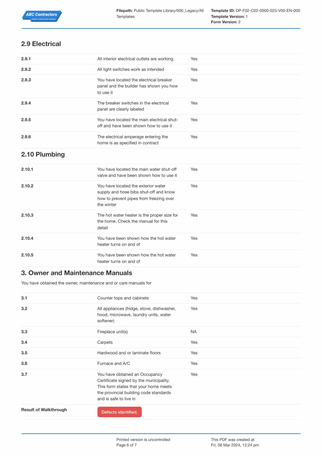 New Construction Walkthrough Checklist Template: Free PDF