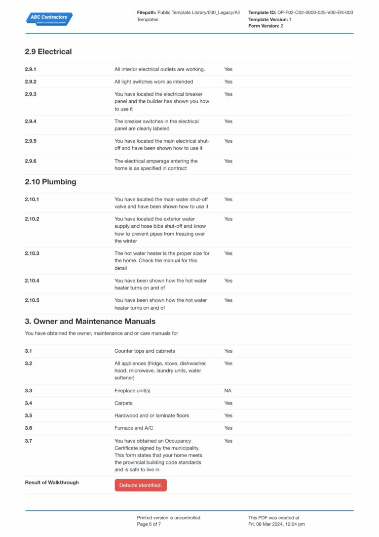 New Construction Walkthrough Checklist Template: Free PDF
