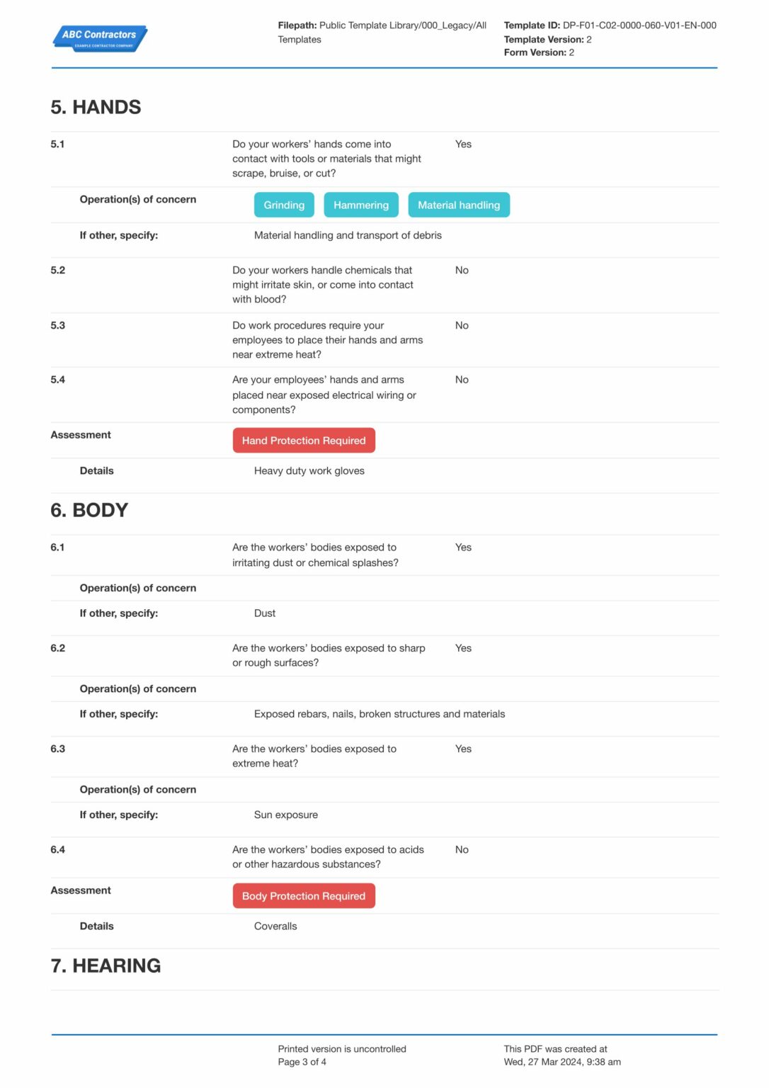 PPE Hazard Assessment Example PPE Hazard Assessment Example