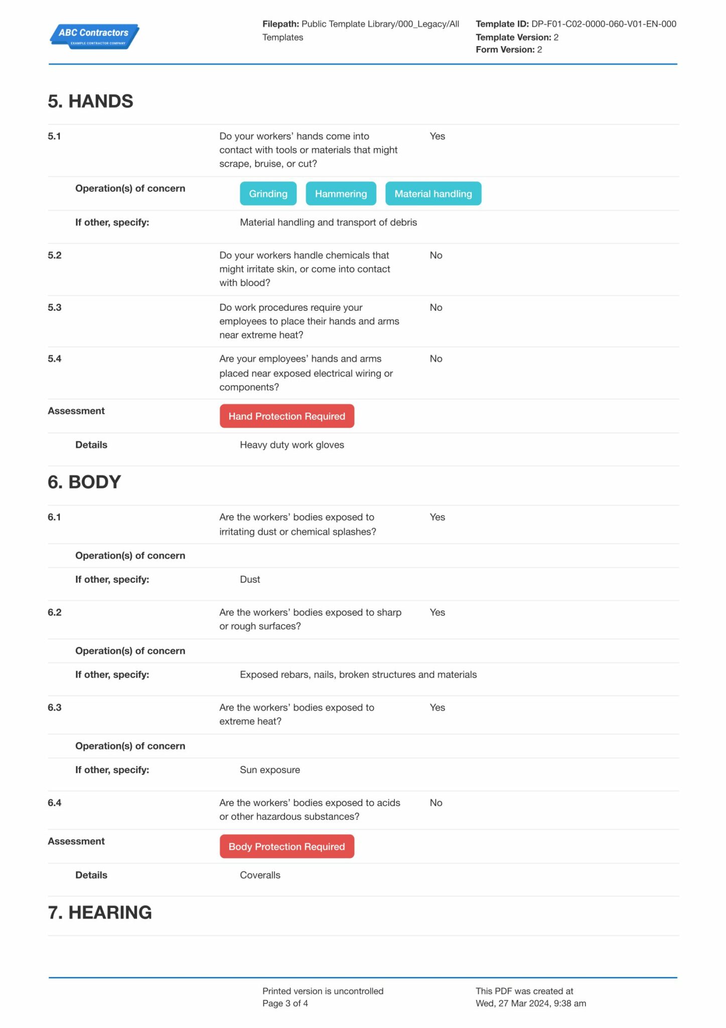 PPE Hazard Assessment Example