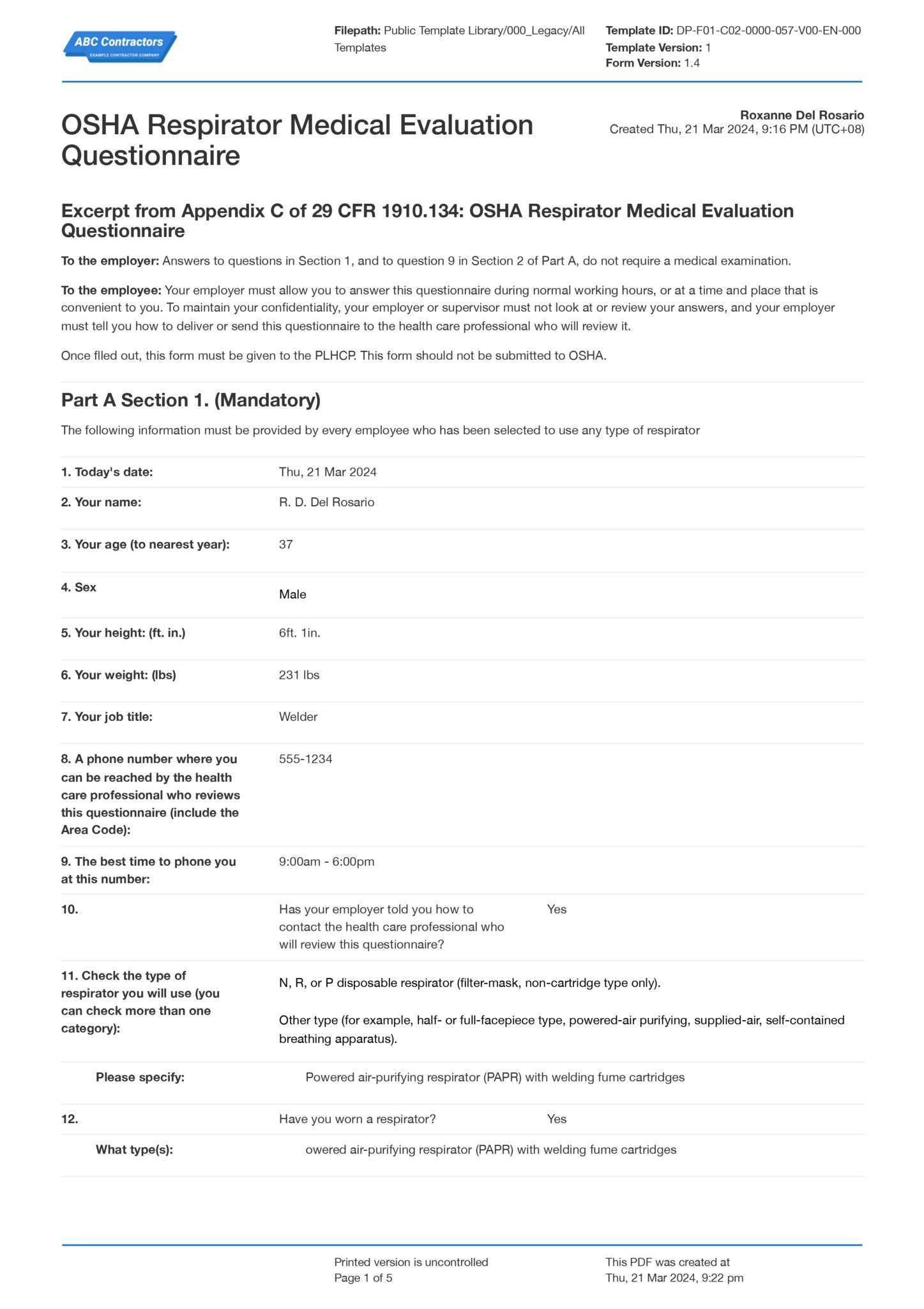 OSHA Respirator Medical Evaluation Requirements