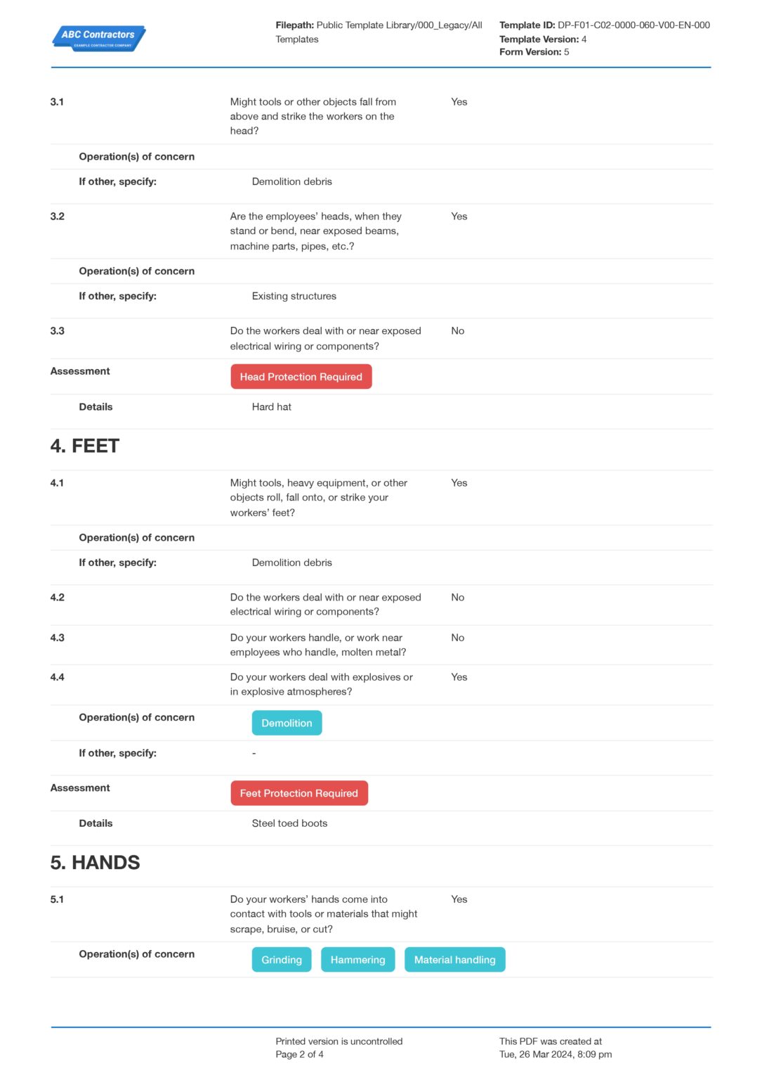 PPE Hazard Assessment Example