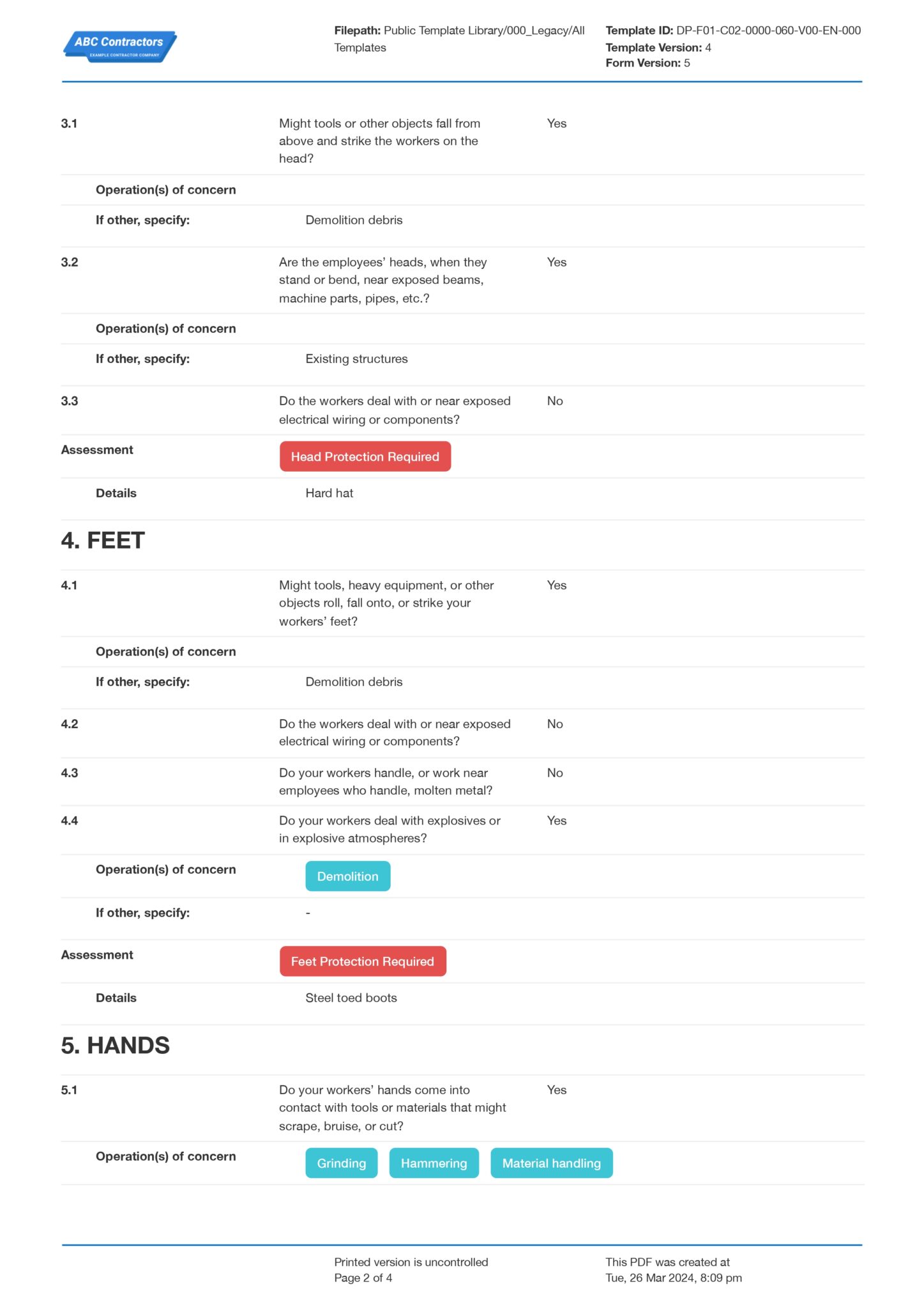 PPE Hazard Assessment Example