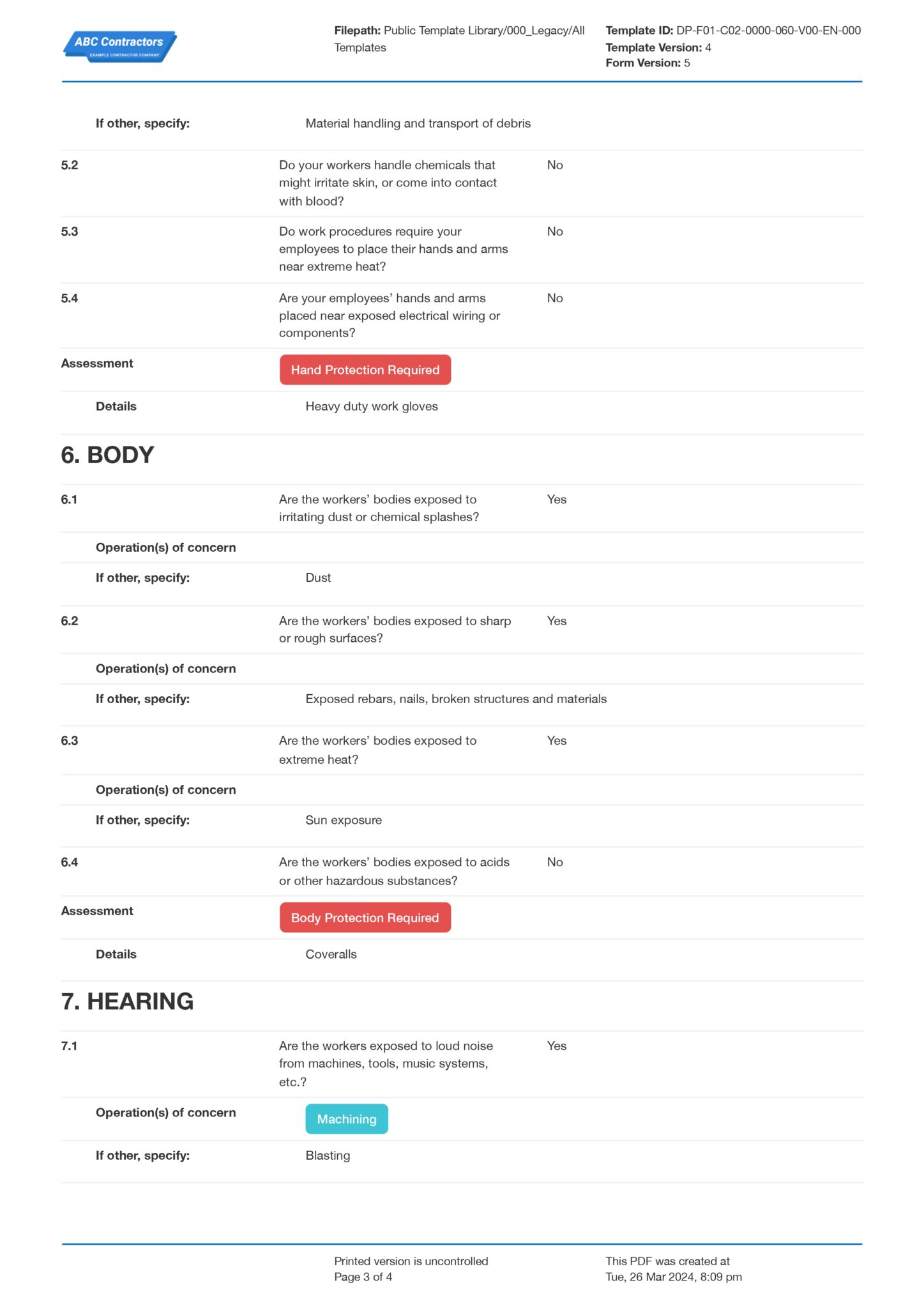 PPE Hazard Assessment Example