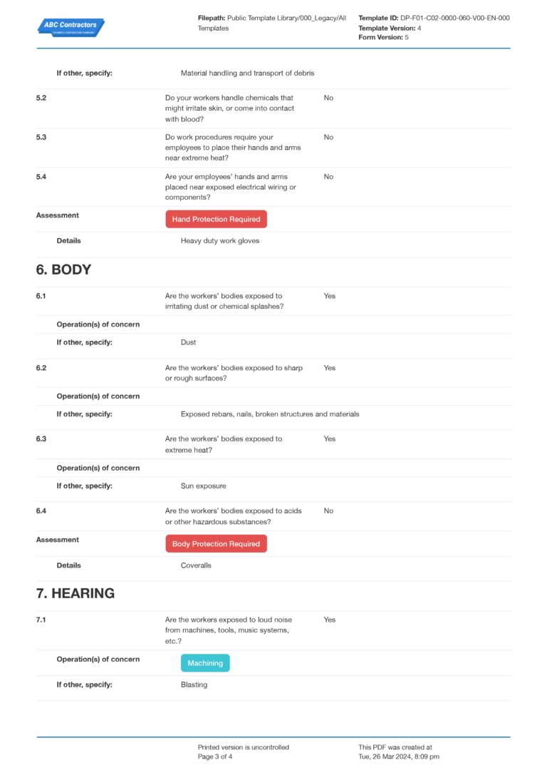PPE Hazard Assessment Example