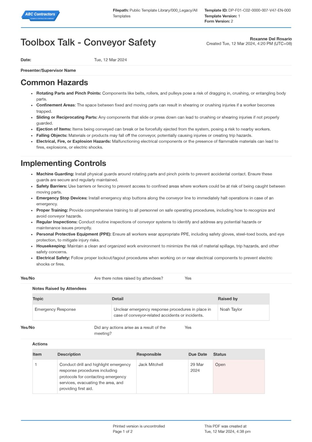 Toolbox Talk Conveyor Safety Template: Free and Customisable