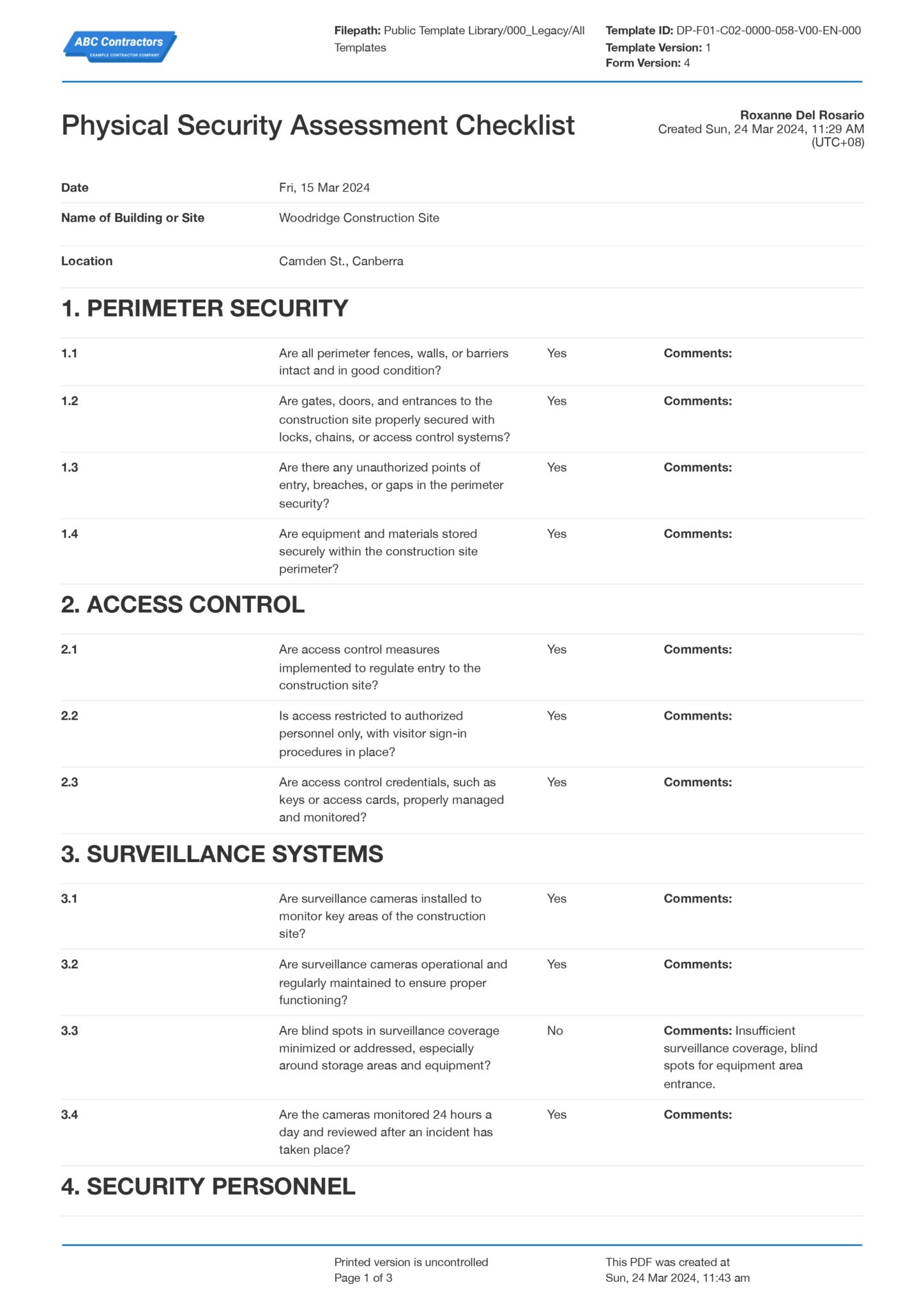 Physical Security Assessment Checklist Template Physical Security Assessment Checklist Template