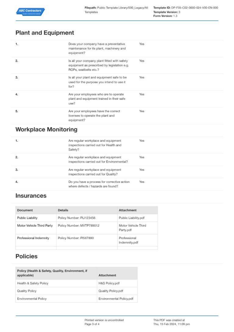 Contractor Pre-Qualification Checklist Template: Free Form