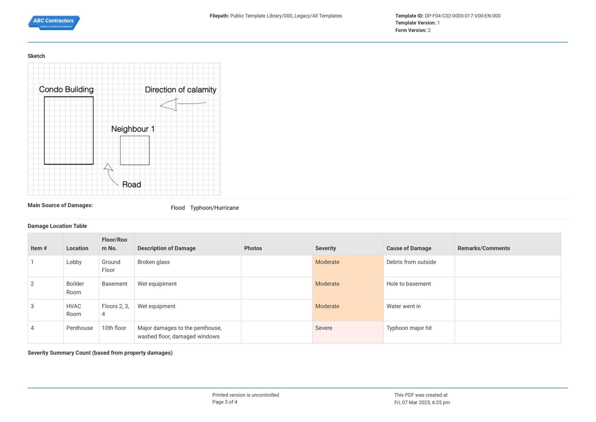 Damage Assessment Report Template and Sample PDF Form
