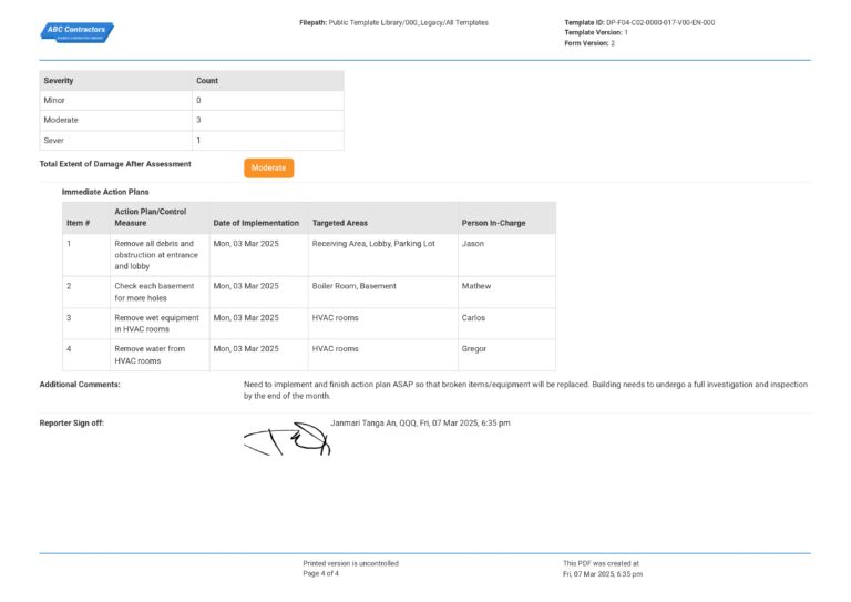 Damage Assessment Report Template and Sample PDF Form