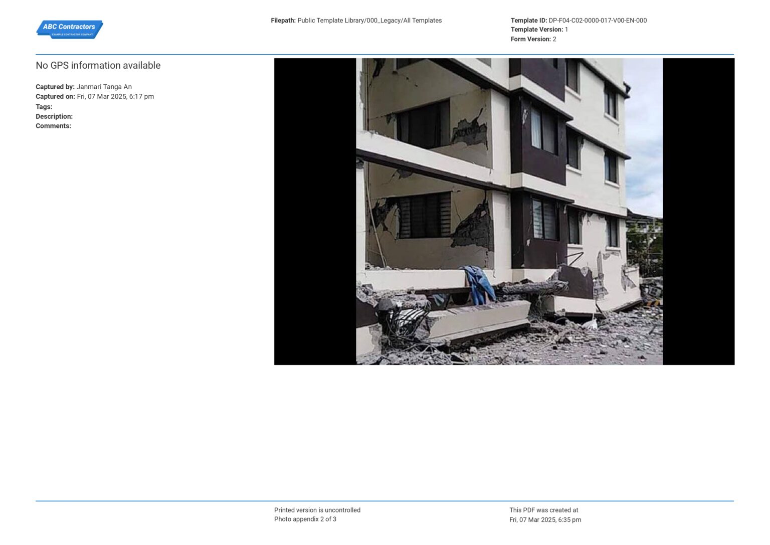 Damage Assessment Report Template and Sample PDF Form