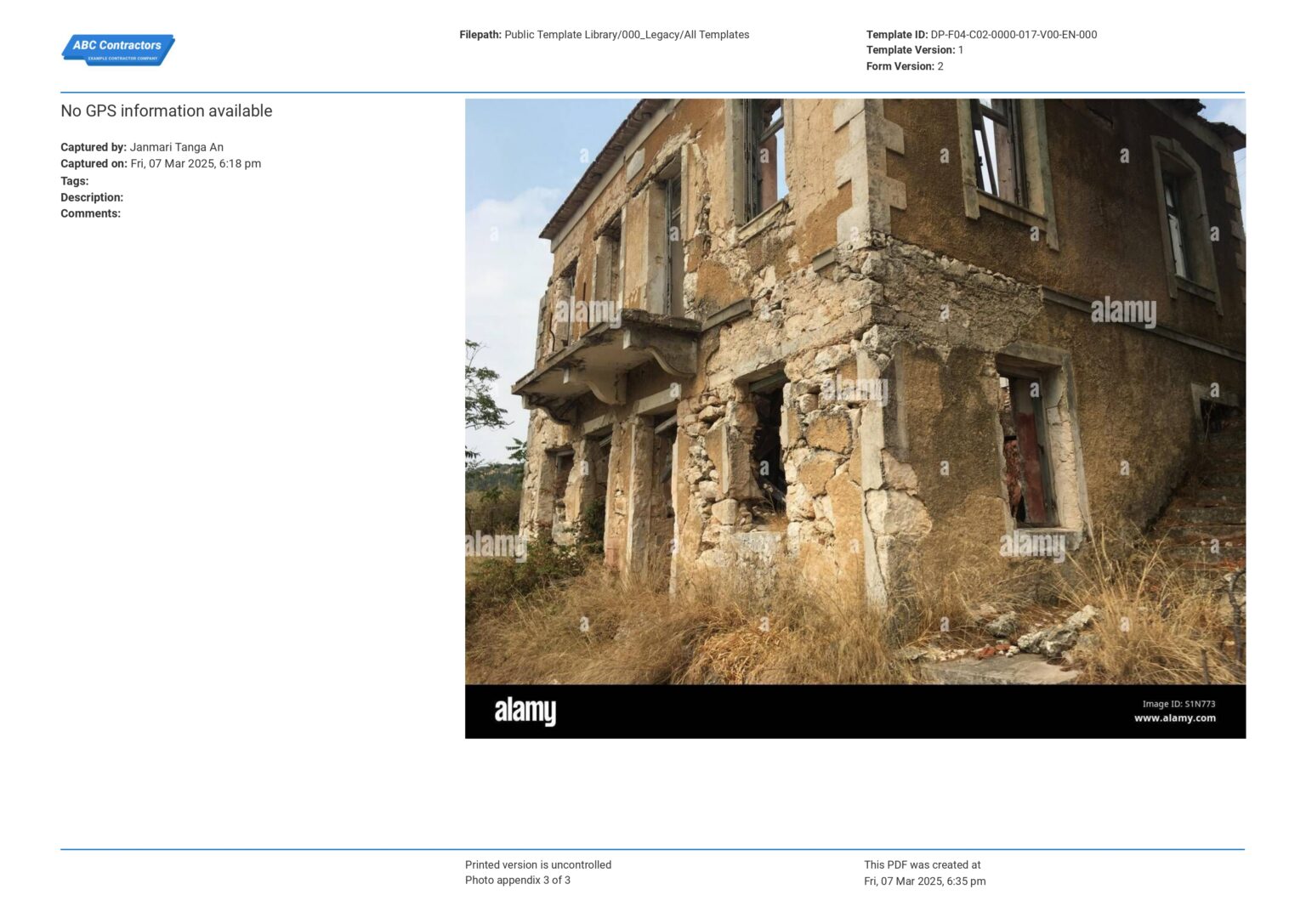 Damage Assessment Report Template and Sample PDF Form