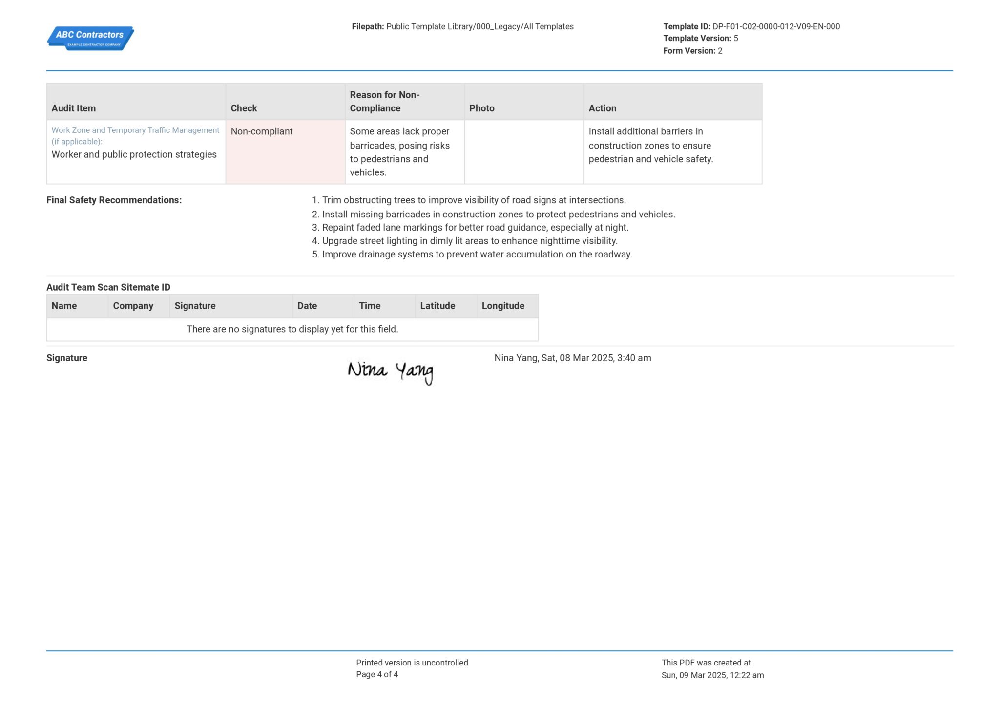 Road Safety Audit Checklist Template: Digital and PDF Export