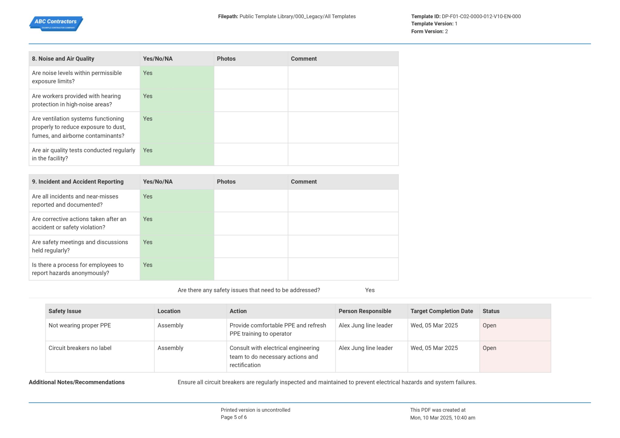 Manufacturing Safety Audit Checklist Template and PDF