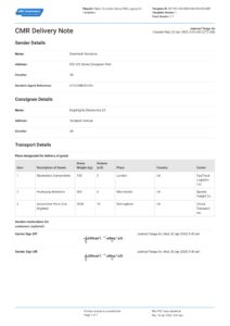 CMR Consignment Note Template and Example PDF Form