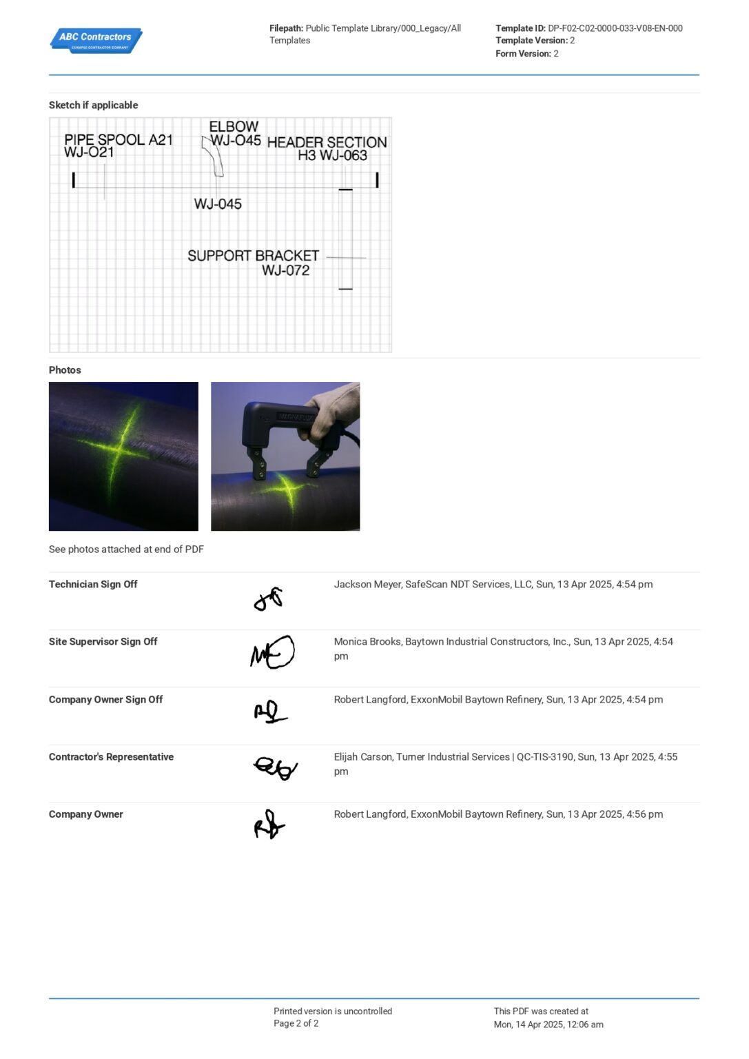 Magnetic Particle Inspection Report Template and sample PDF
