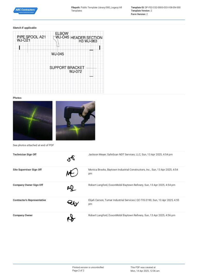 Magnetic Particle Inspection Report Template and sample PDF