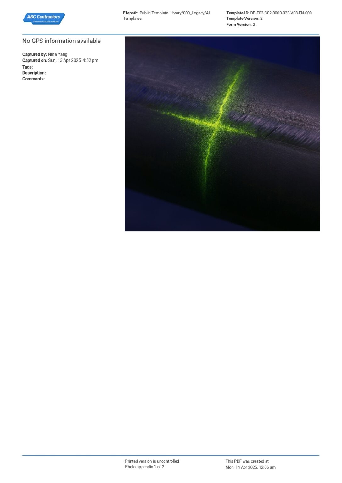 Magnetic Particle Inspection Report Template and sample PDF