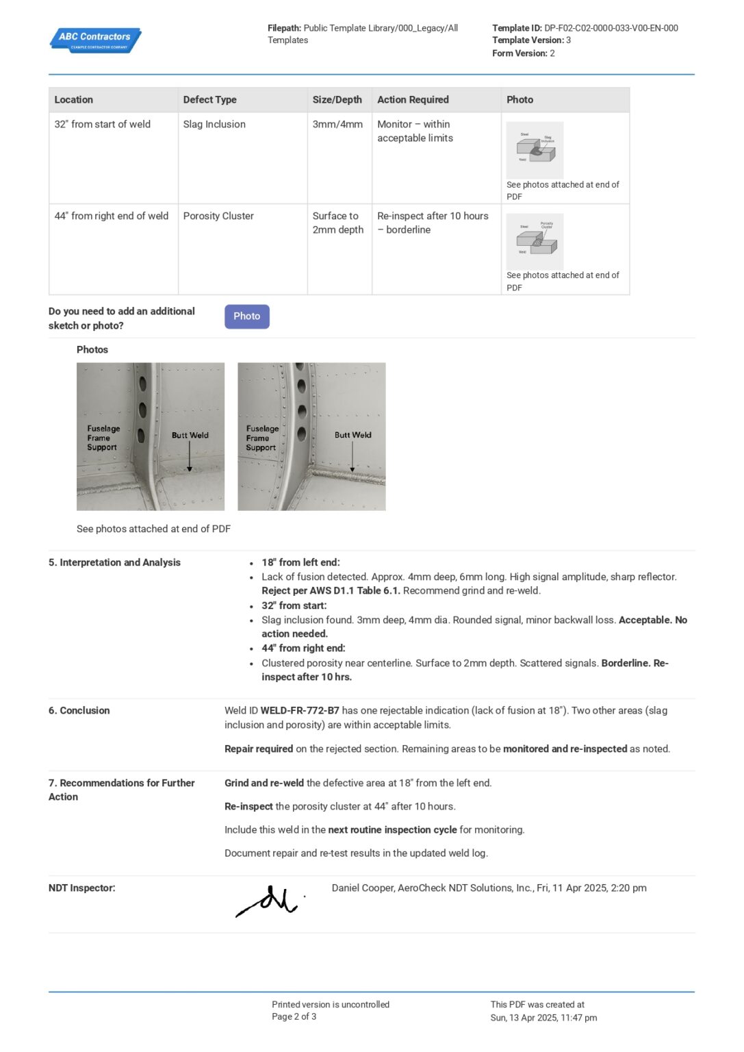 Non Destructive Testing Report Template and Example PDF