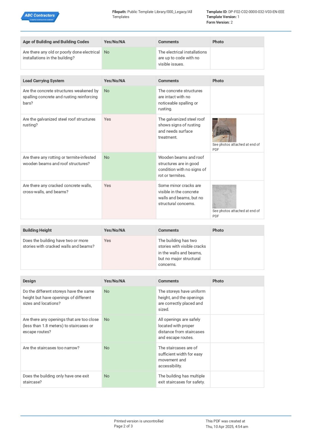 Structural Inspection Checklist Template and Report PDF