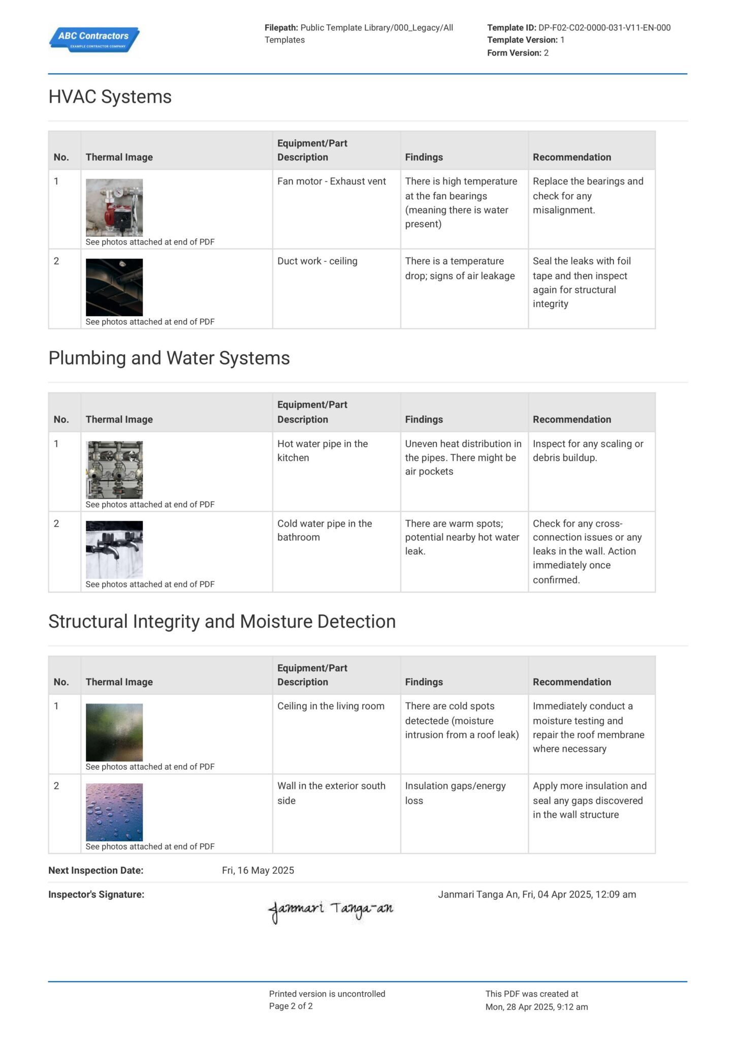 Thermal Imaging Inspection Report Template, Free PDF Format