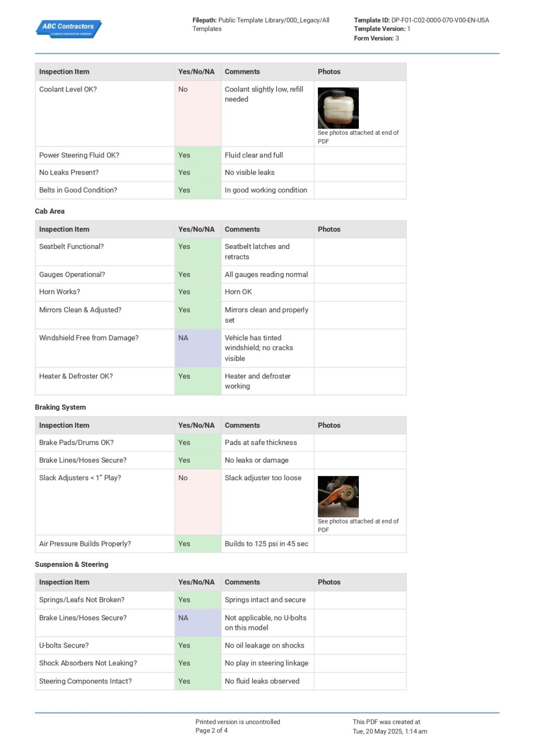 CDL Pre-Trip Inspection Checklist Template and Free PDF