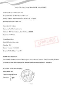 Contaminated Waste Disposal Log Template for Hazardous Waste