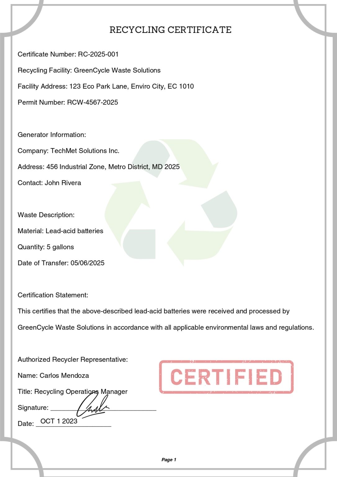 Contaminated Waste Disposal Log Template for Hazardous Waste