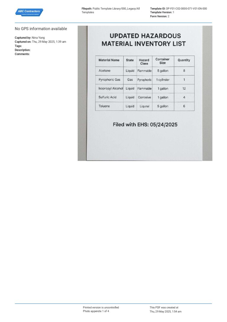 Hazardous Material Safety Plan Template - PDF Guide Example