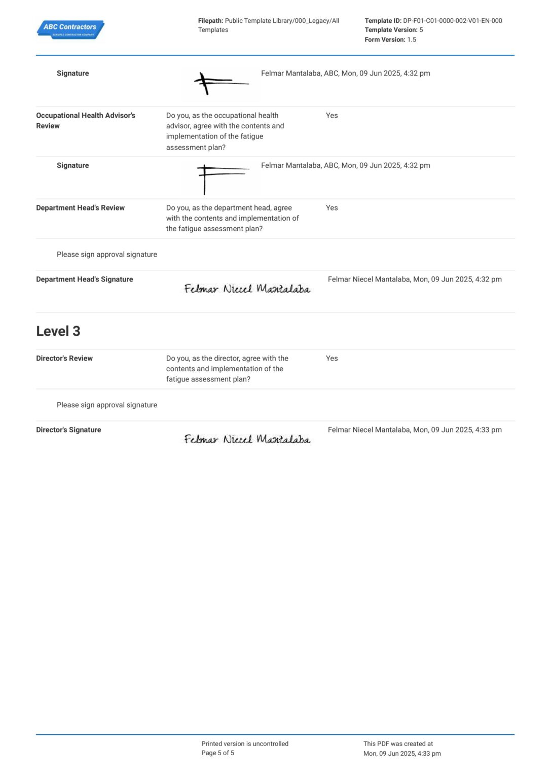 Fatigue Risk Management Plan Template, Sample PDF Example