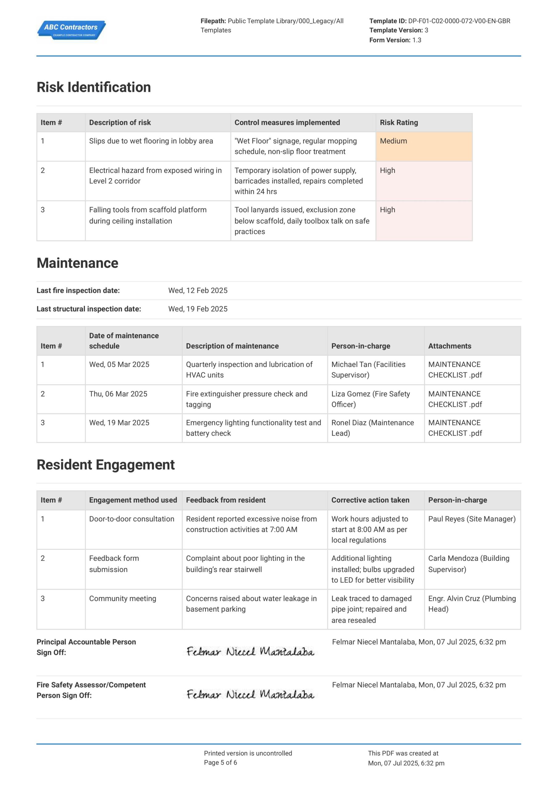 safety reports examples