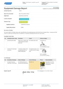 Equipment Damage Report Template Free Download Sample PDF