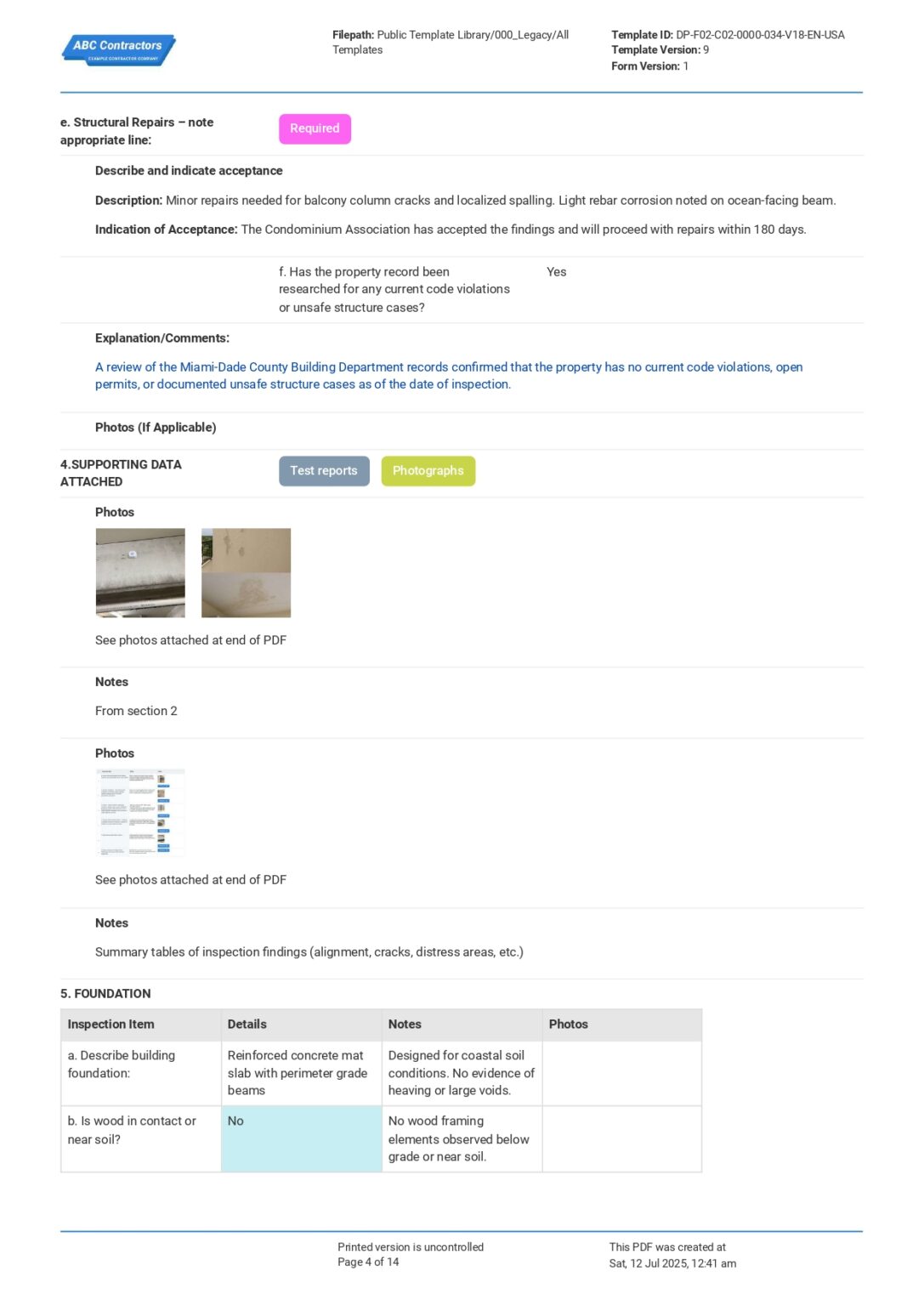 Florida Milestone Inspection Report Template - PDF Building Code