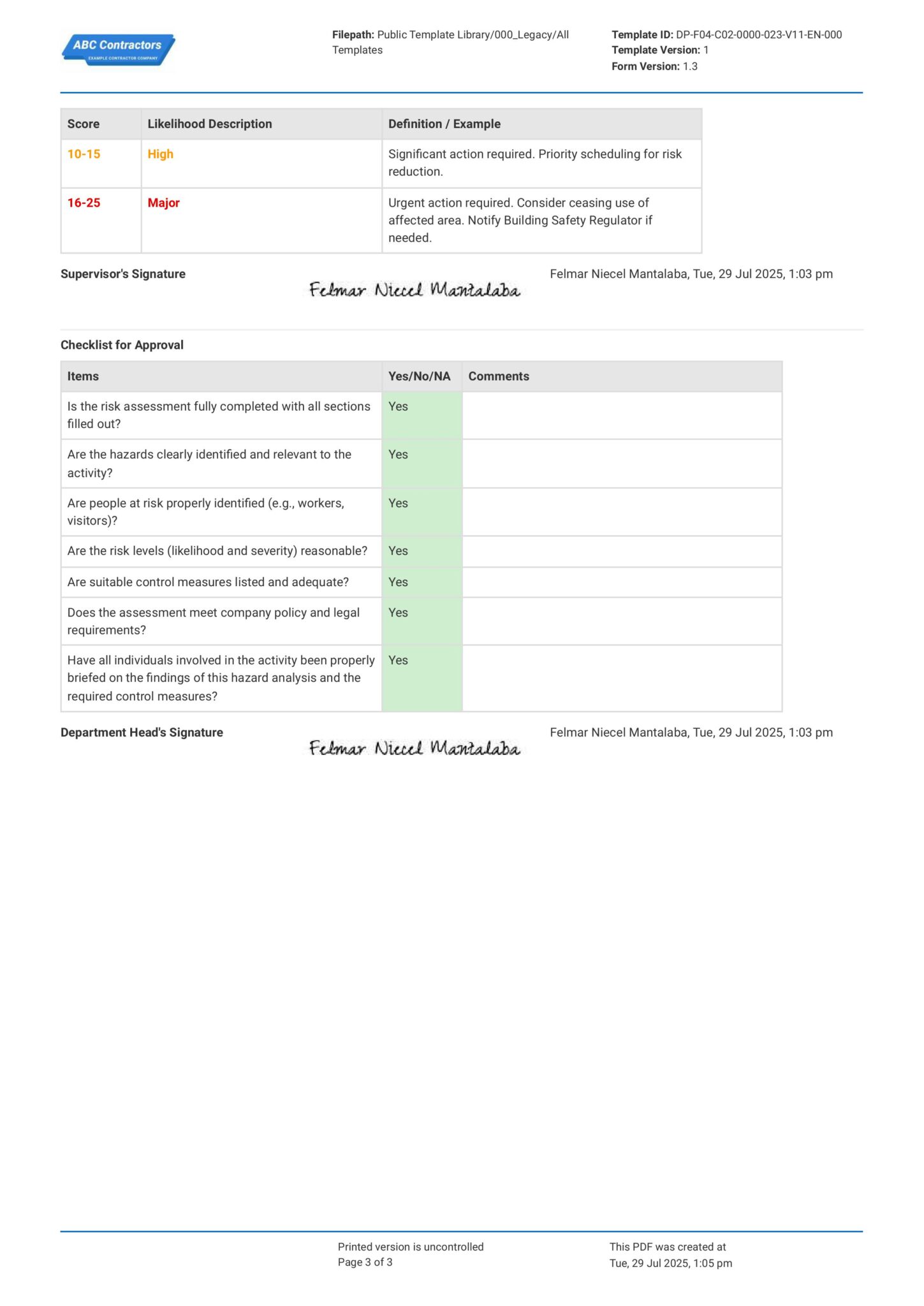 Risk Assessment for Lifting Operation Template - Free Example