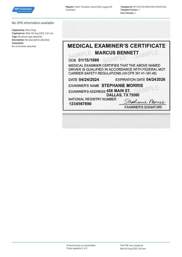 DOT Inspection Checklist Template Free PDF Truck Requirements