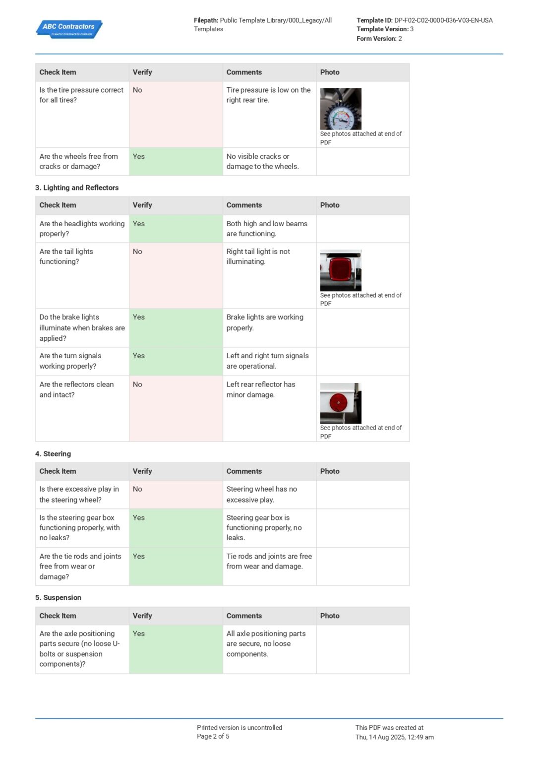 DOT Vehicle Inspection Checklist Template - Free PDF, for Virginia