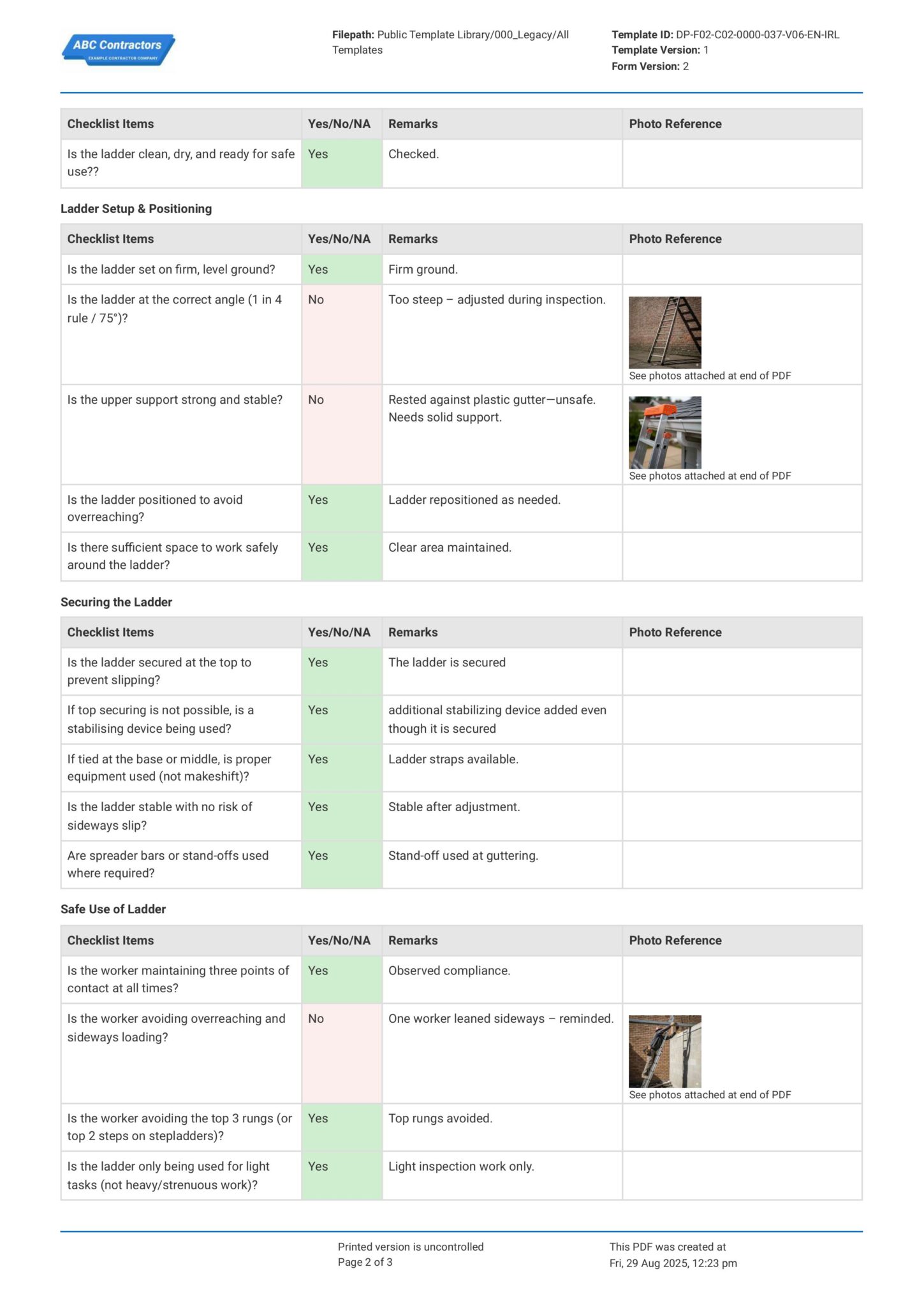 HSA Ladder Safety Checklist Template Free Safety PDF Worksheet